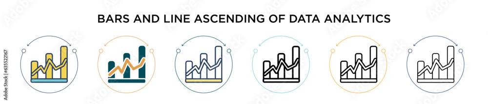 Bars and line ascending of data analytics icon in filled, thin line, outline and stroke style ...