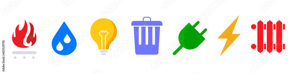 House Utilities icon collection. Gas, Water, Electricity, Heating ...