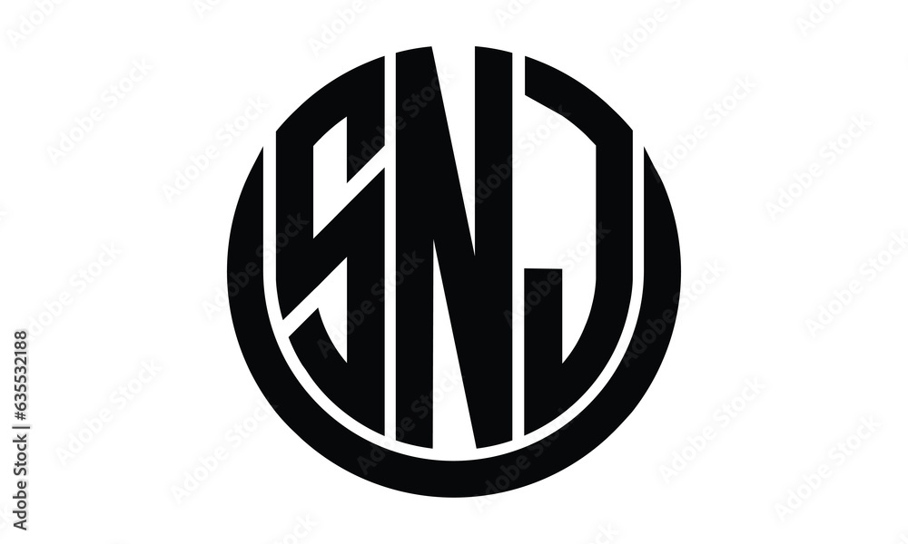 SNJ shield in circle logo design vector template. lettermrk, wordmark ...