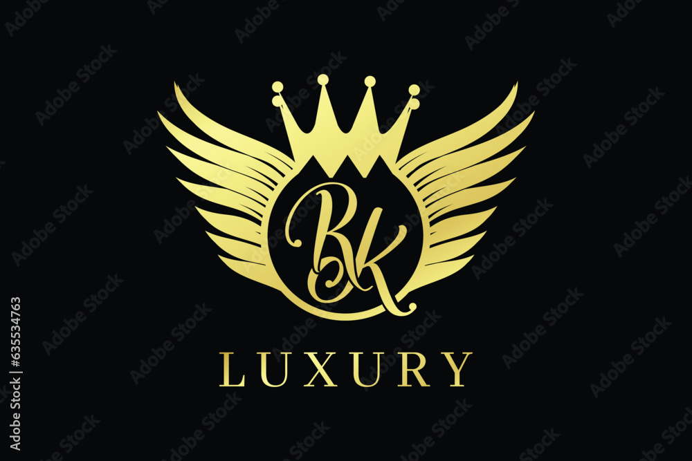 RK Letter logo design template. Golden luxury letter with crown and ...