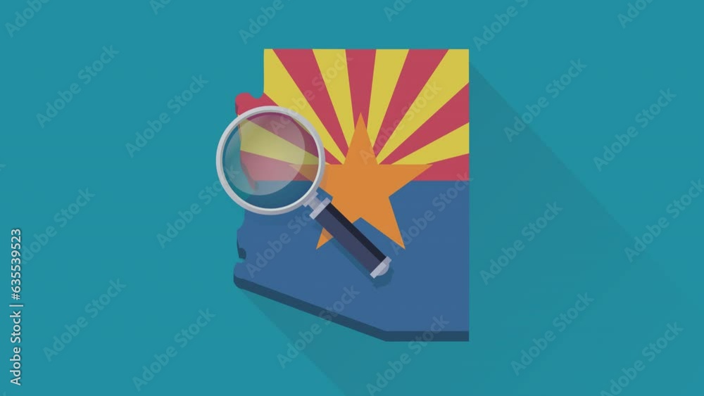 Animation loop of a magnifying glass peering at the map of Arizona in ...