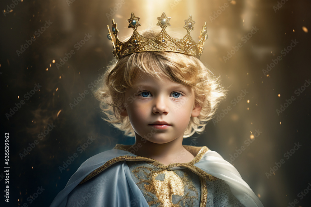Generative AI picture small God child kid in golden crown symbolizing ...
