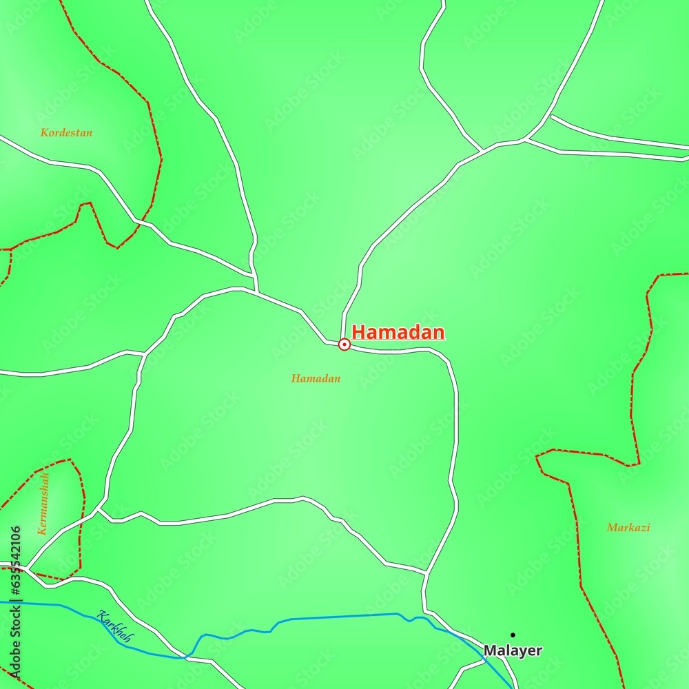 Illustrated Map of Hamadan City in Iran in green Stock Illustration ...