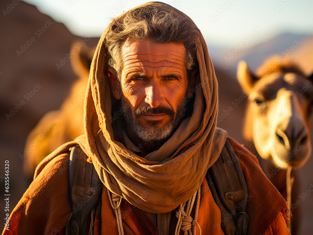 Portrait of a Berber man stands out in his traditional clothing, a ...