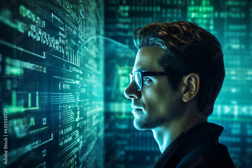 Generative ai collage photo of professional it specialist using device ...