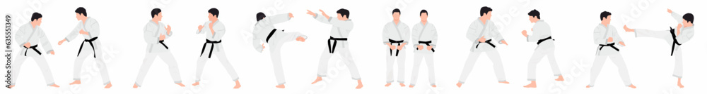 set of Karate people vector illustration. Karate player in different ...