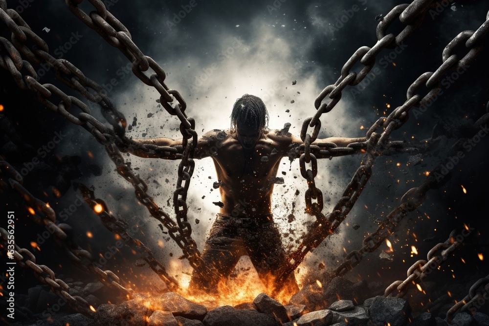 Person breaking free from chains. Stock Illustration | Adobe Stock