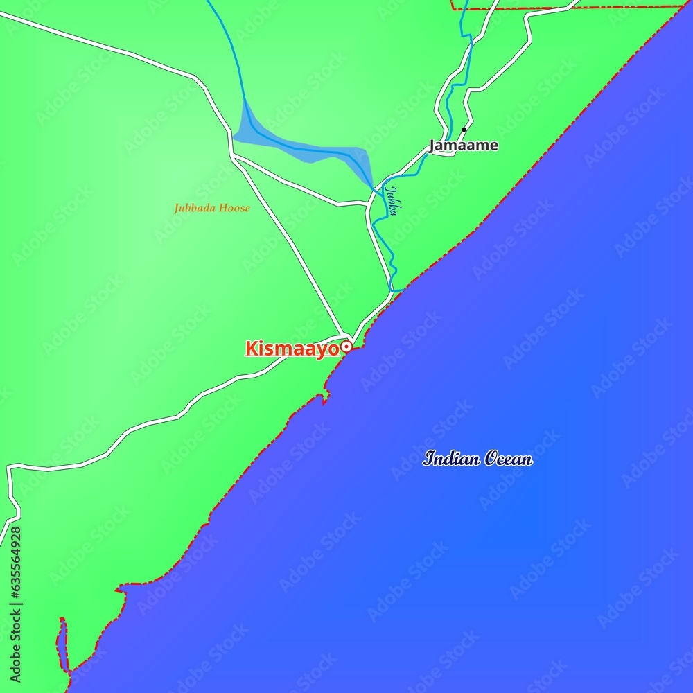 Illustrated Map of Kismaayo City in Somalia Stock Illustration | Adobe ...