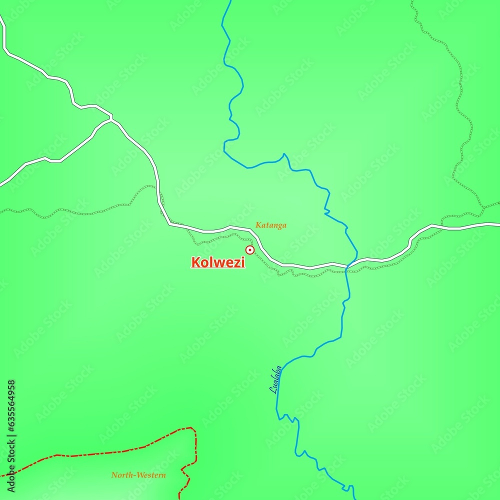 Illustrated Map of Kolwezi City in Democratic Republic of the Congo ...