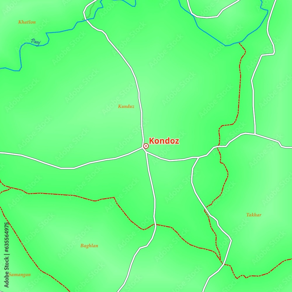Illustrated Map of Kondoz City in Afghanistan Stock Illustration ...