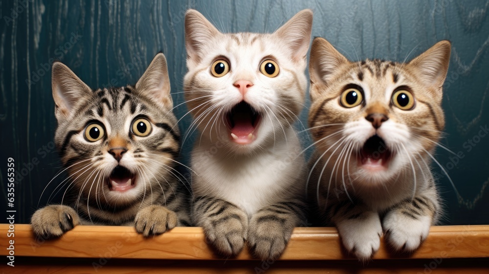 Ironic 3D portrait, cats, Surprised, Amazed, Incredulous, Astonished ...