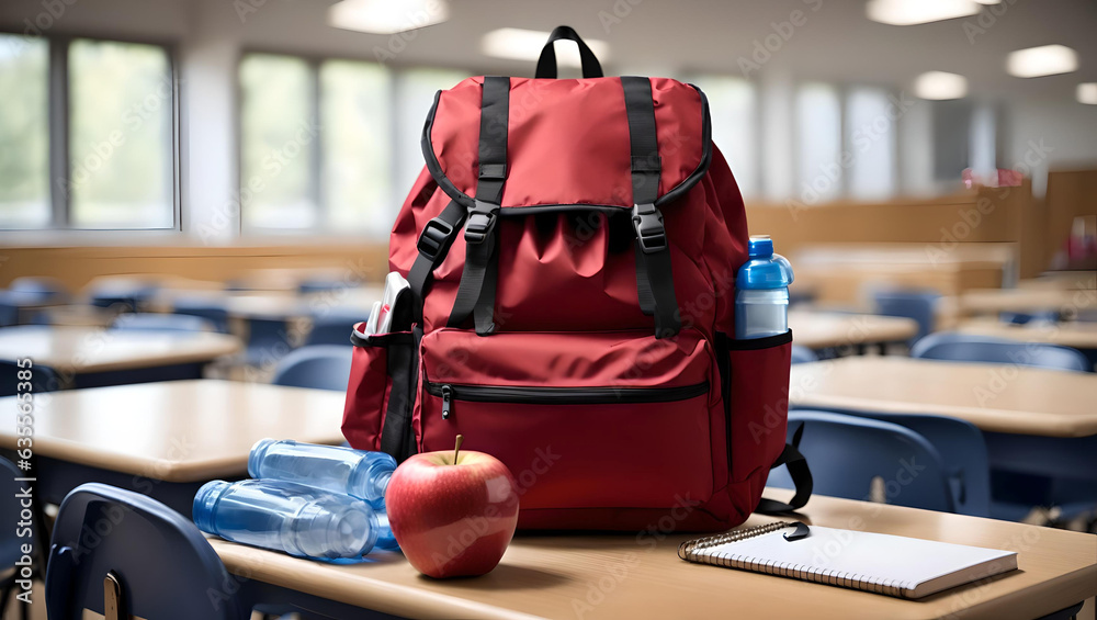 Back to school concept with school books, textbooks, backpack and ...