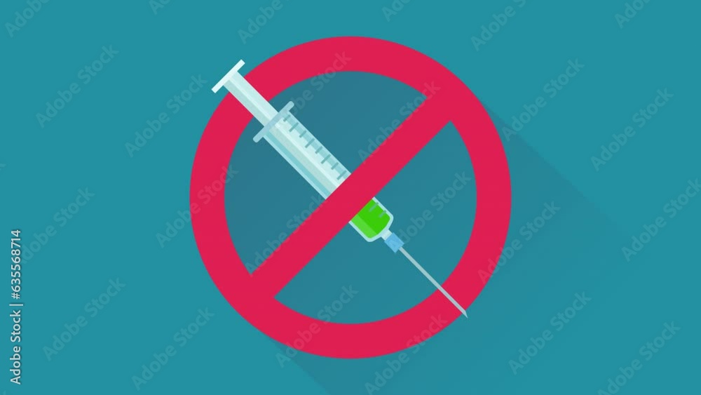 Appearance and disappearance animation of syringe injection ban on blue ...