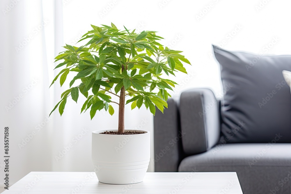 Houseplant concept in living room: Chestnut tree in white pot. Stock ...