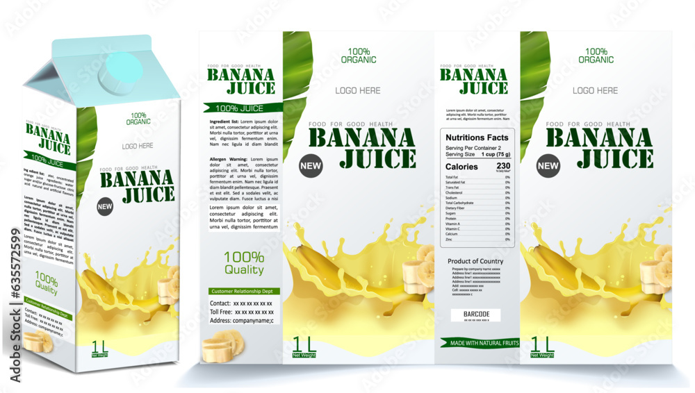 Juice Packaging, Juice pack, Banana juice, packaging label, Print label ...