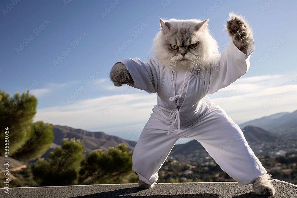 Generative AI illustration of Persian cat on the mountain dressed in ...