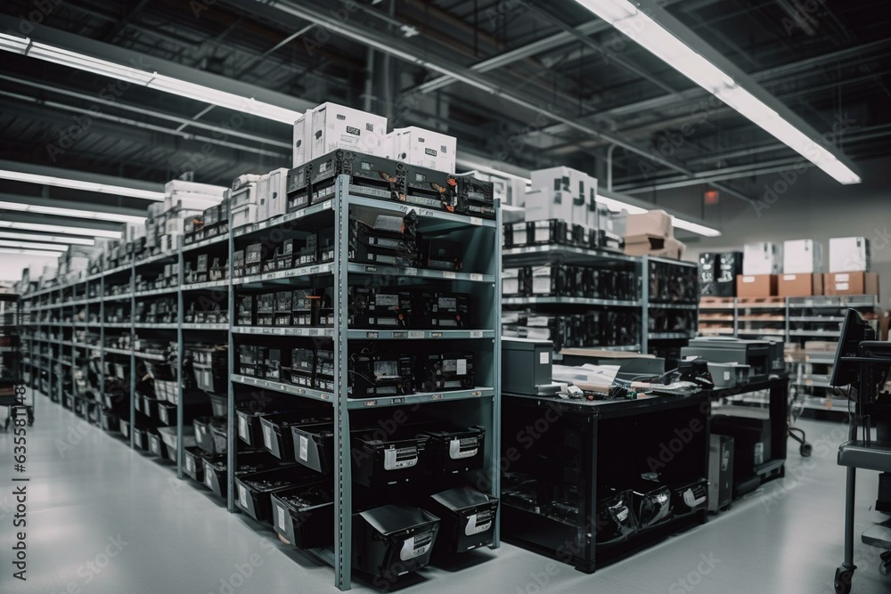 Store with a self-service layout for items in a hardware warehouse ...