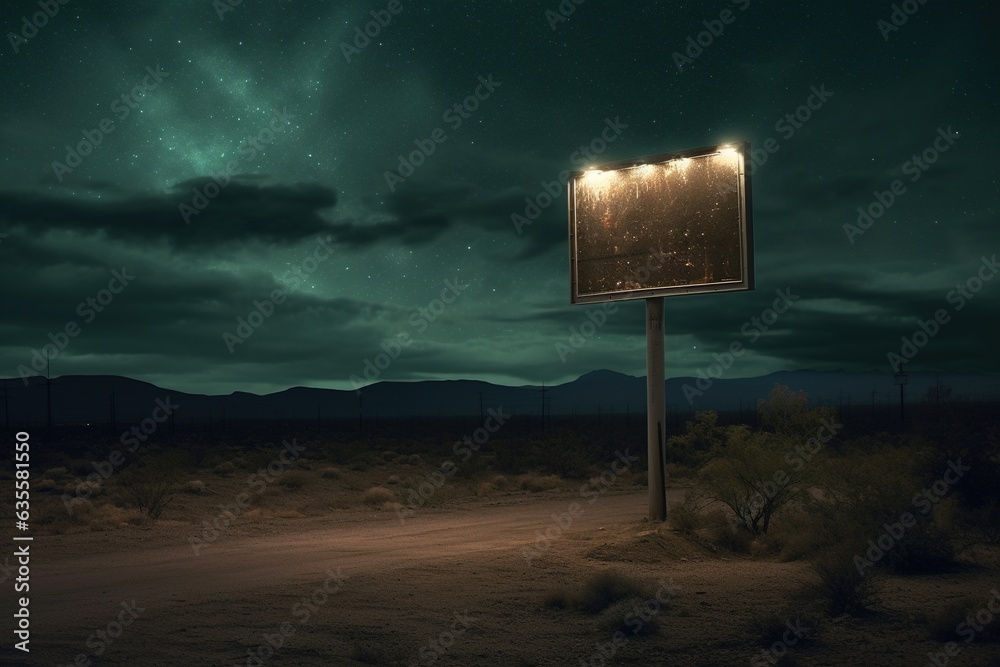 Generative AI, vintage empty sing or billboard in the desert of alien ...