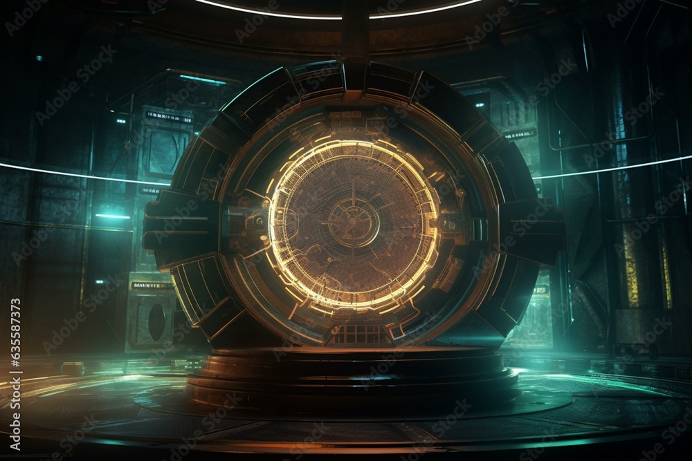 A time machine with a fading timer and deadline in a sci-fi hi-tech ...