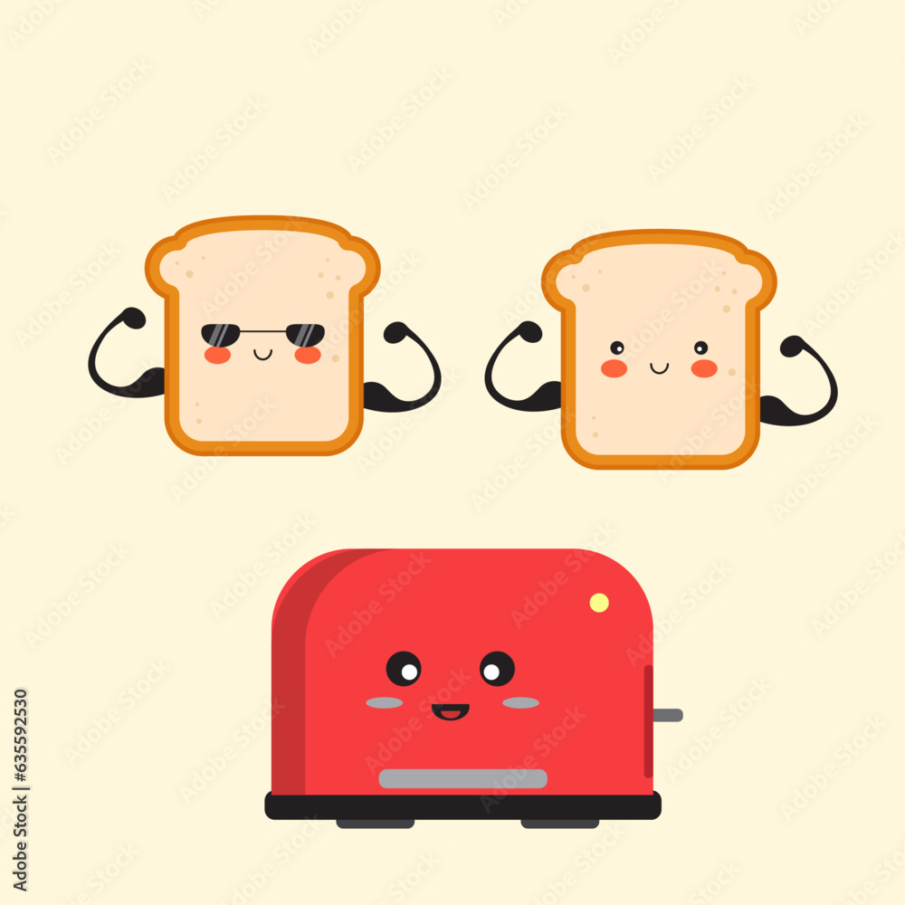 cute toster and tost character in cartoon style Stock Vector | Adobe Stock