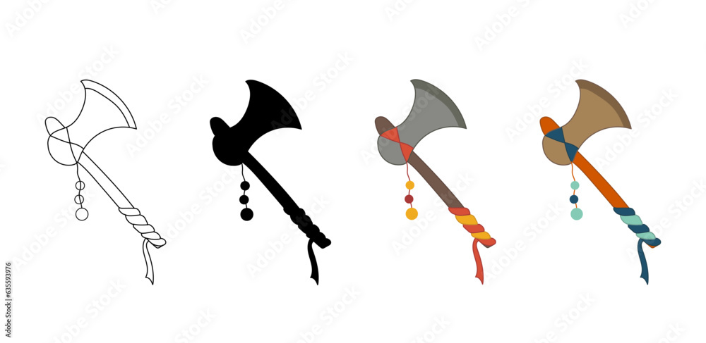 Set of axes of ancient African and Indian tribes and peoples. Axes in ...