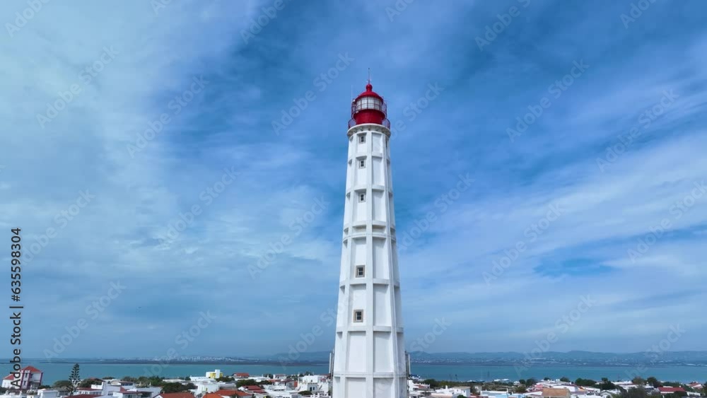 Cape Santa Maria Lighthouse. Aerial view of the lighthouse and the Isla ...