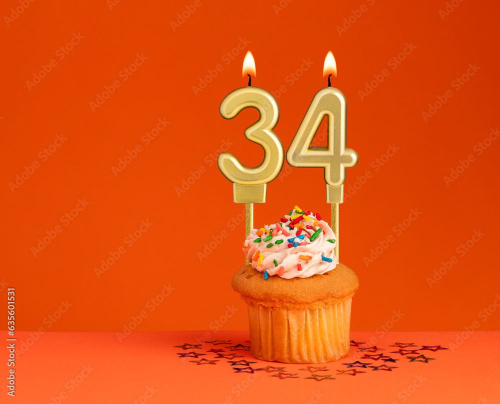 Number 34 candle - Birthday card design in orange background Stock ...