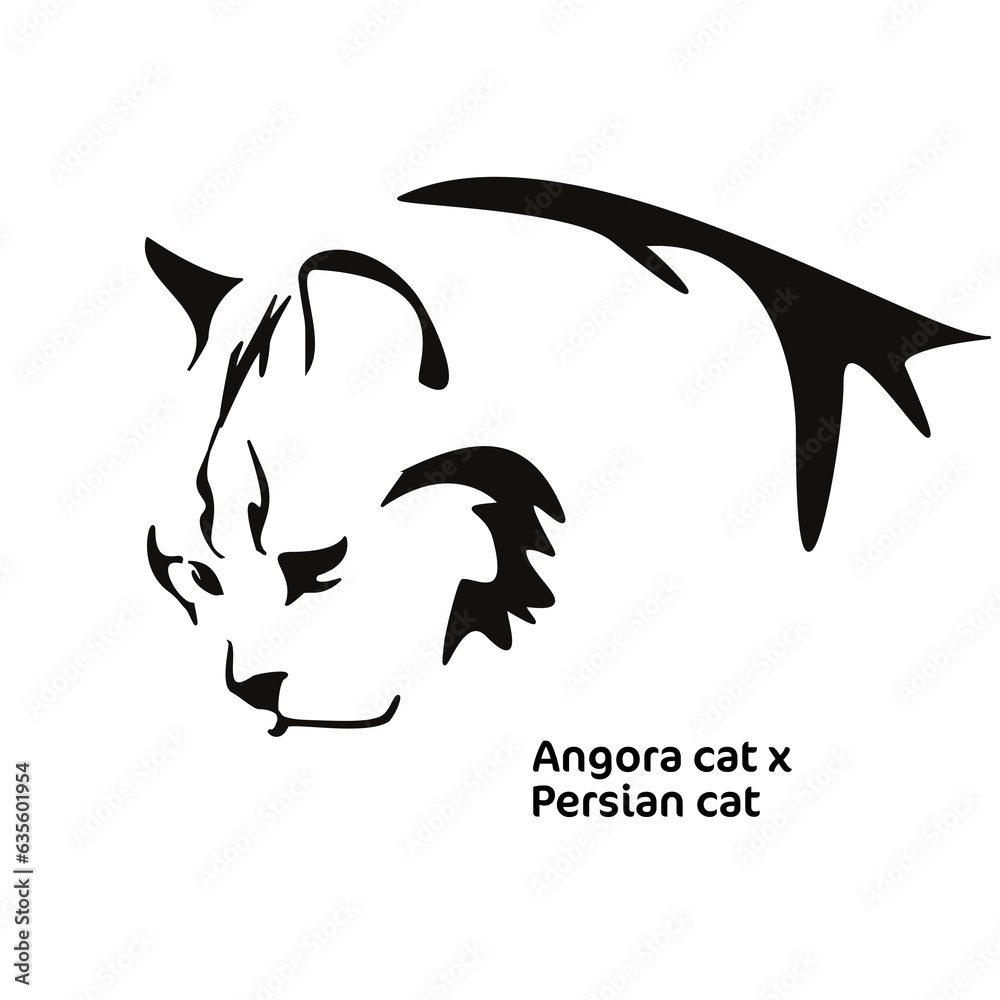 Vetor de Vector drawing of a stylized cat with long hair. Mix of Angora ...