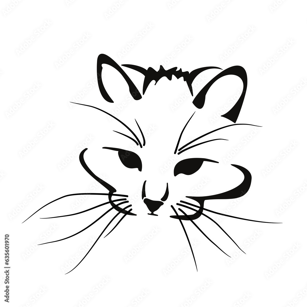 Vector drawing of a stylized cat with long hair. Mix of Angora cat with ...