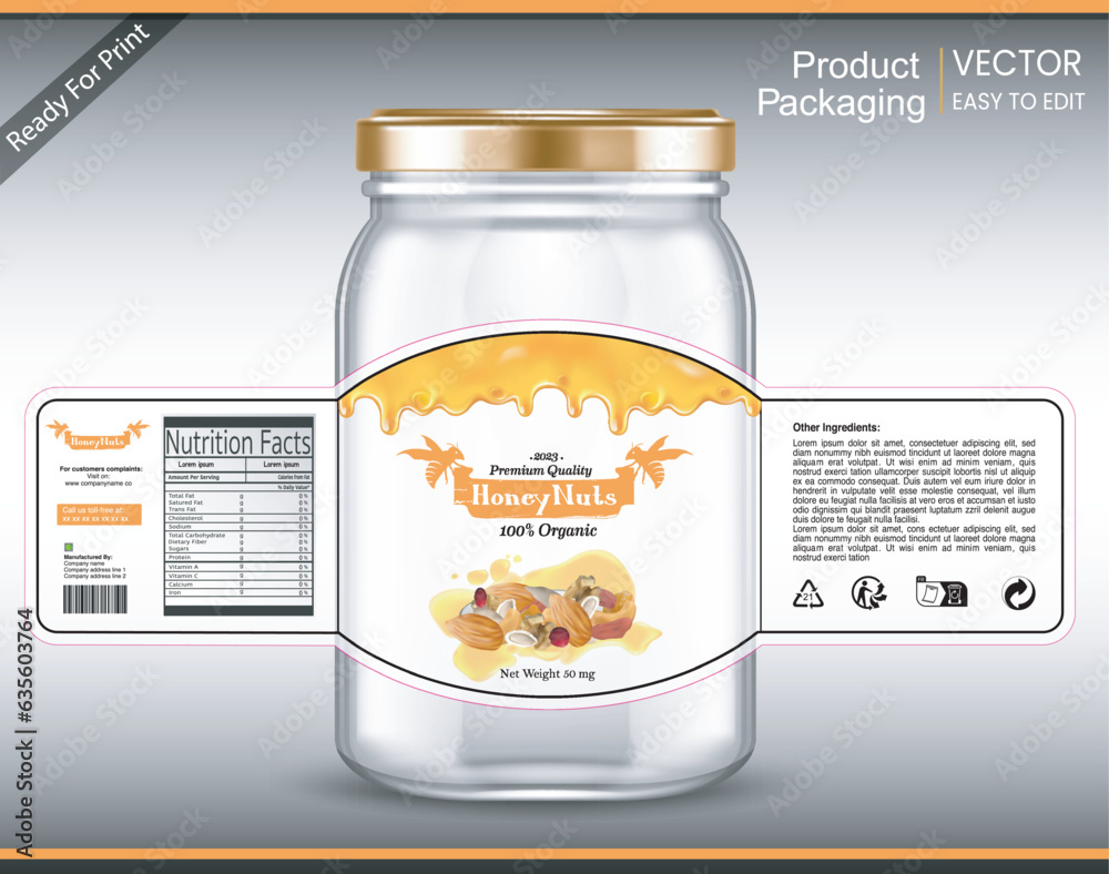 Honey label, Honey Nuts packaging, Nuts Bottle Label, Bottle Sticker ...