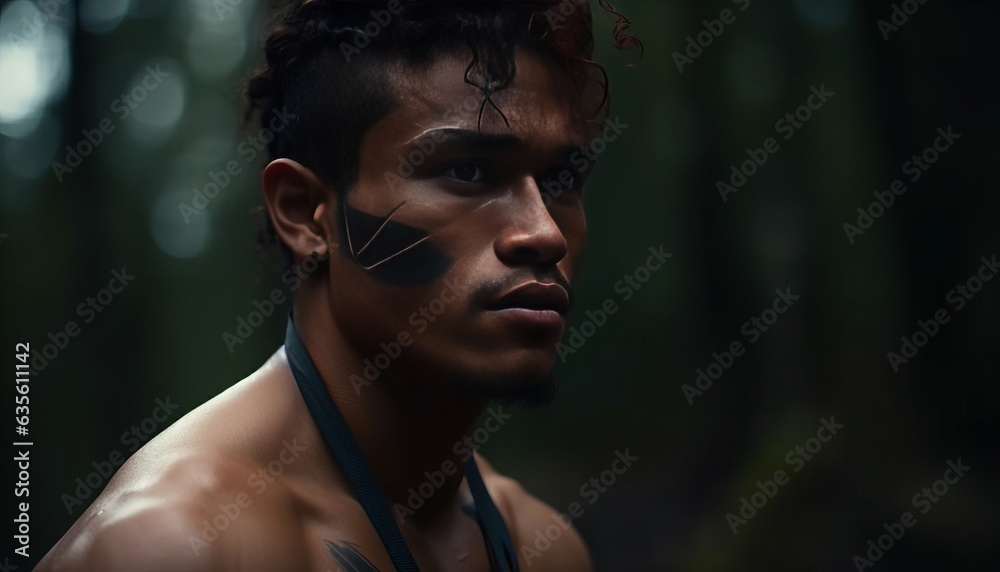 Muscular Aztec warrior in the rainforest, ai art Stock Illustration ...