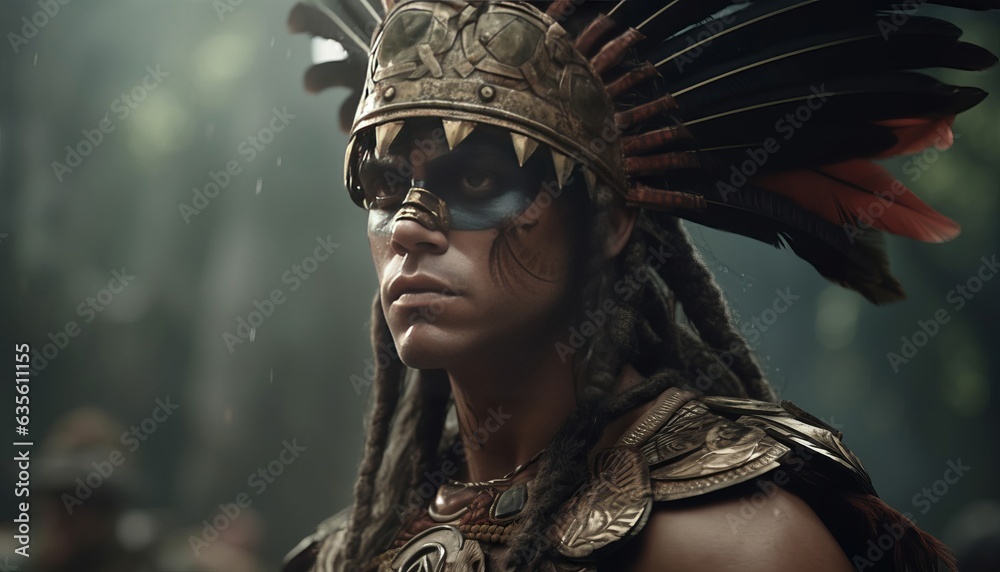 Muscular Aztec warrior in the rainforest, ai art Stock Illustration ...