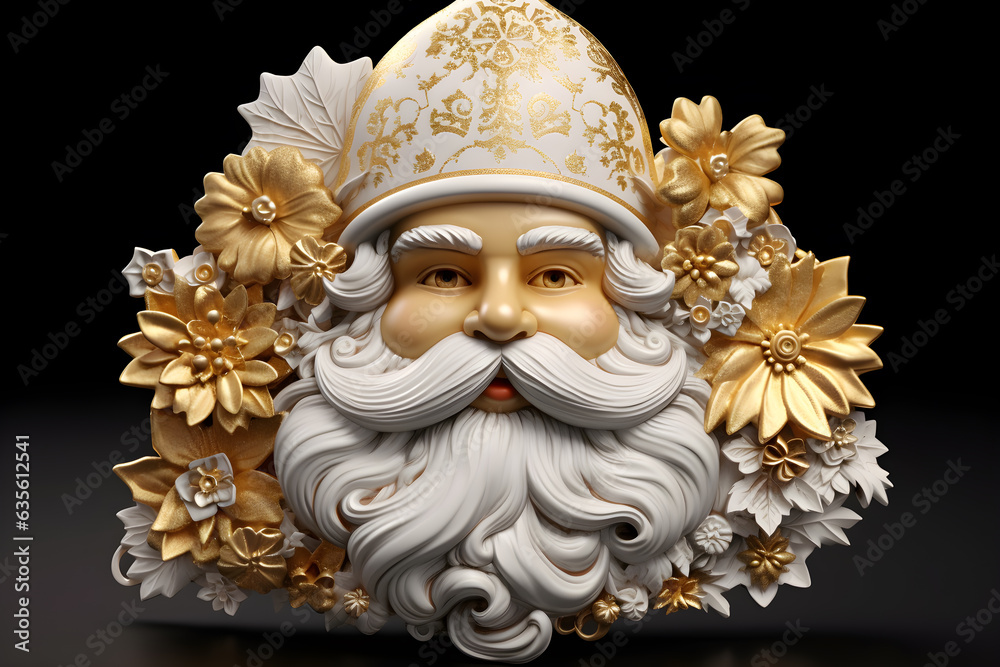 3D Gold and White Santa Face Staute with Flowers, Ai Generated Stock ...