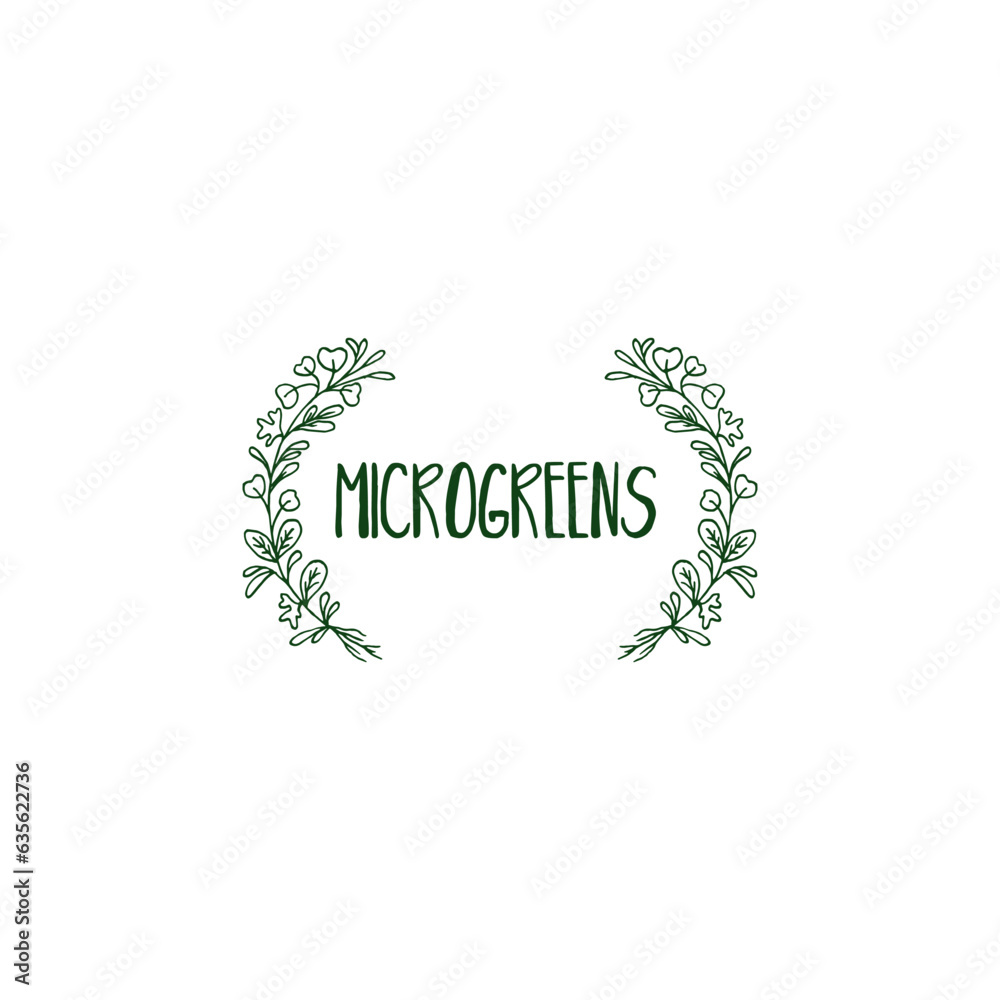 Logo of simple sprouts on both sides, framing the word 'microgreens' at ...