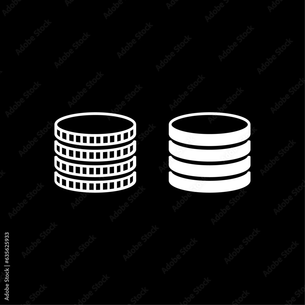 Stack of coins. Piled metal coins with different edges. Vector ...