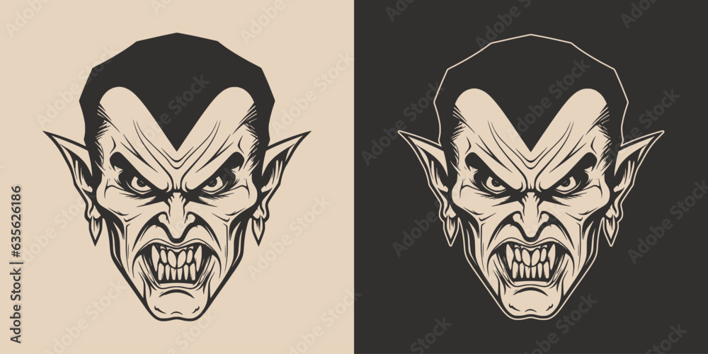 Vintage retro Halloween vampire dracula character face portrait. spooky ...