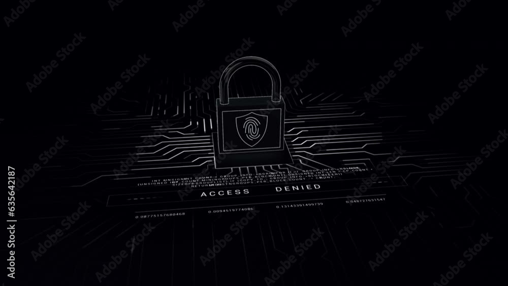 Cyber security.Access denied. Lock 3D.Fingerprint scanner.Old Lock new technology. Technological ...