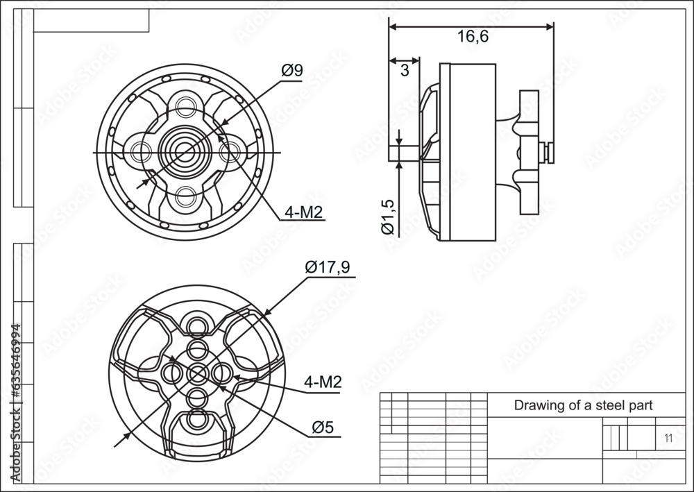 Engineering cad scheme of motor. Vector drawing of a steel mechanical ...