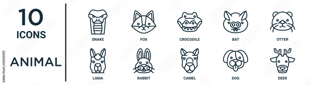 Vetor de animal outline icon set such as thin line snake, crocodile ...