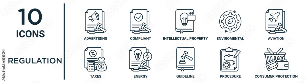 Vetor de regulation outline icon set such as thin line advertising ...