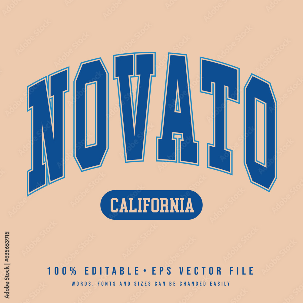 Novato text effect vector. Vintage editable college t-shirt design ...