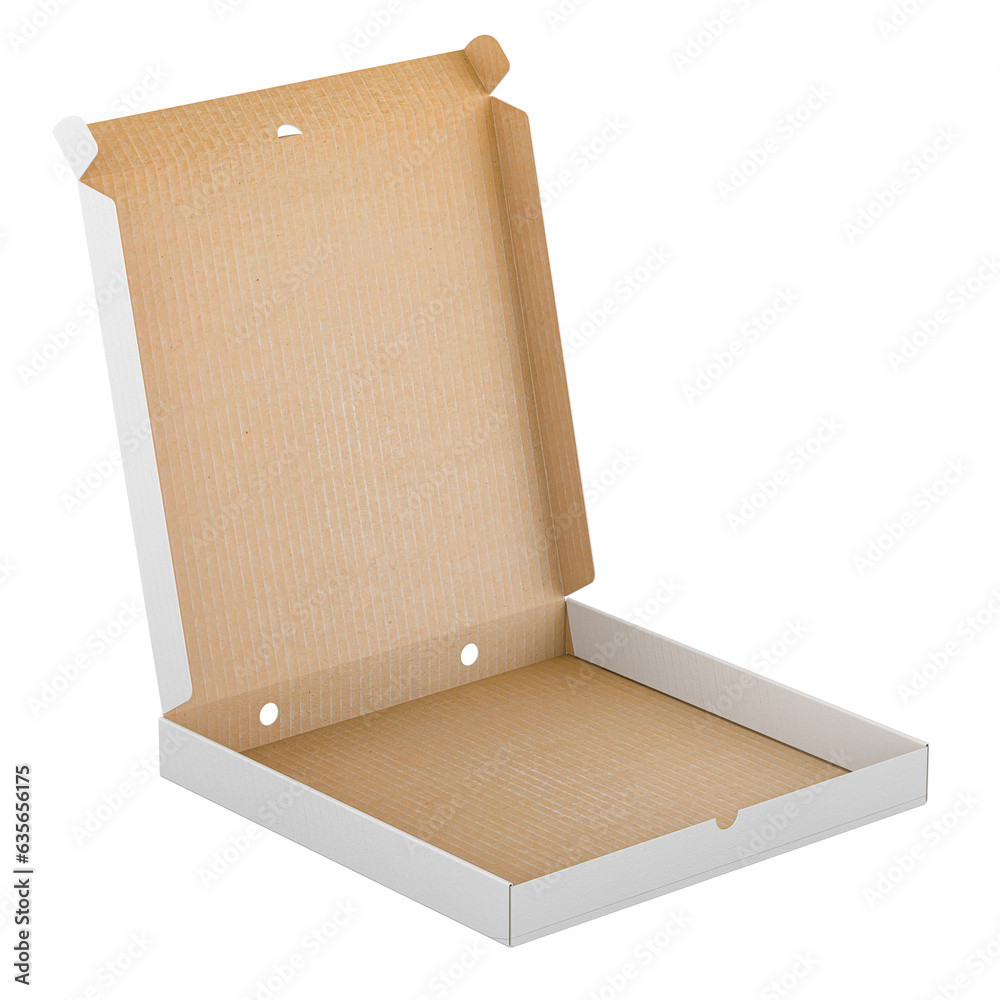 Opened empty pizza box, 3D rendering isolated on transparent background ...