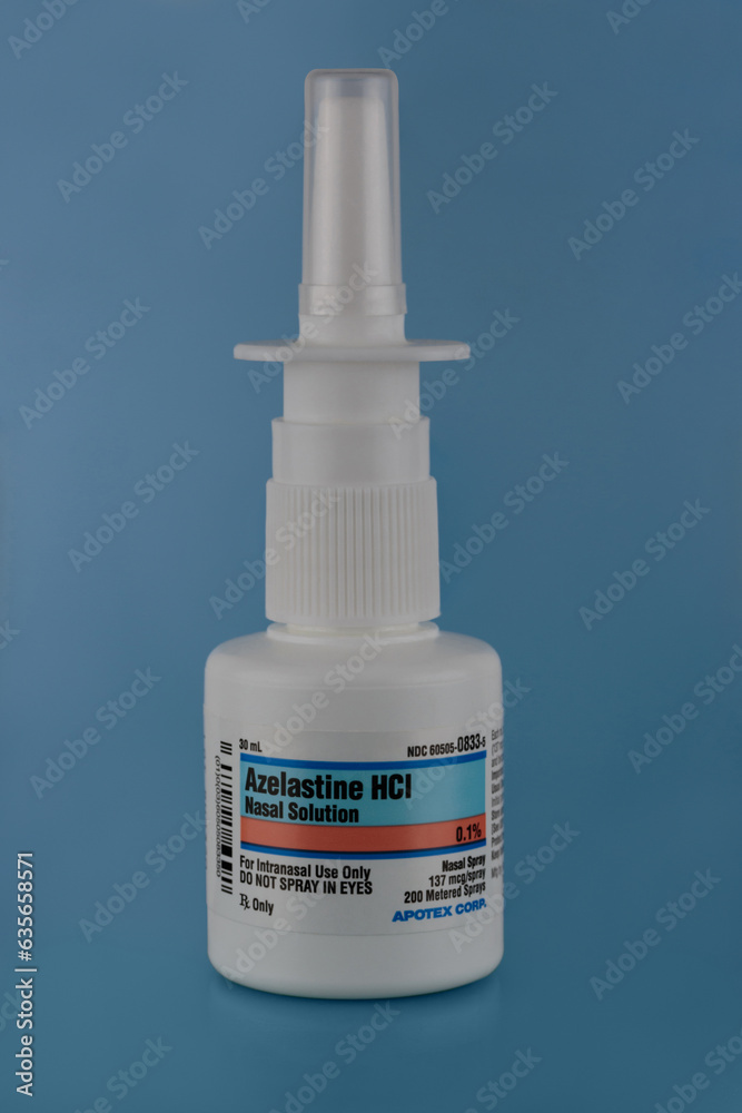 illustrative editorial of Azelastine antihistamine nasal spray on a ...
