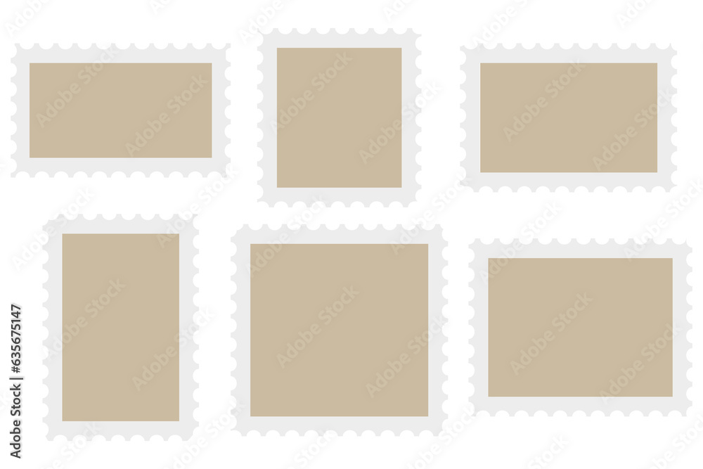 Postage stamp frames set. Blank vintage postage stamps with perforated ...
