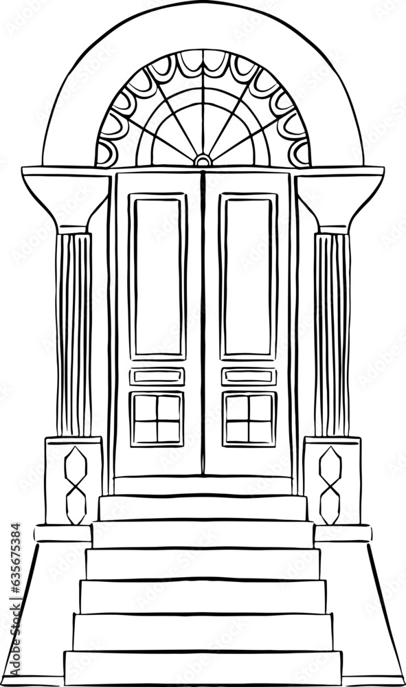 Vintage line art door. Line art building. Stock Vector | Adobe Stock