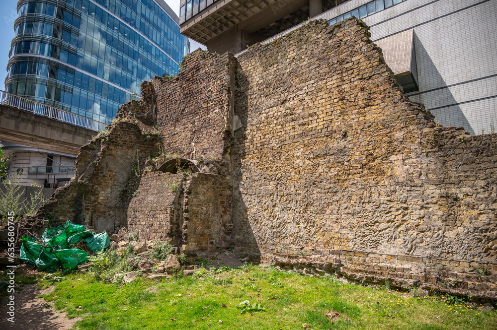 Old remants of the Roman wall around London, England. Stock Photo ...