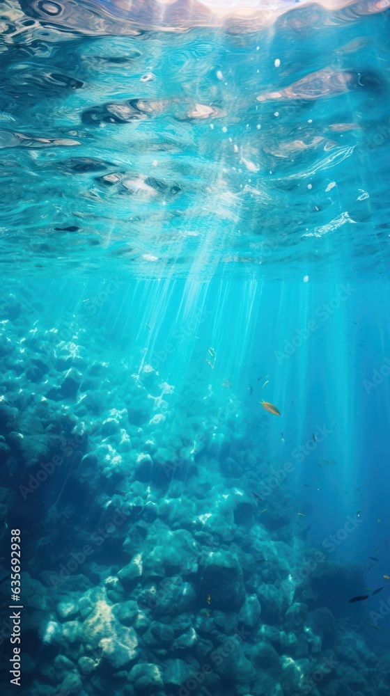 deep sea in shallow water, tropical ocean colors. vertical Abstract ...