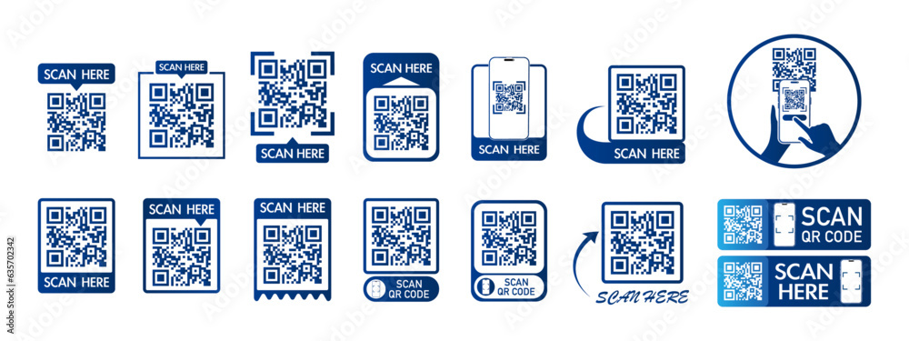 Vetor de QR code scan icon set for mobile apps and payments. QR code scan for smartphone. Qr ...