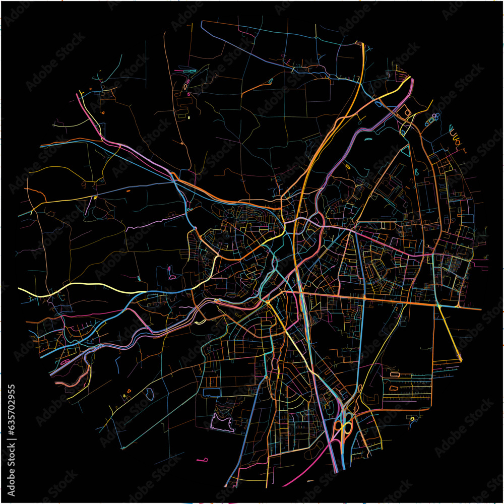 Colorful Map of Dachau, Bavaria with all major and minor roads. vector ...