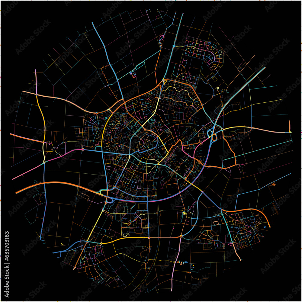 Colorful Map of Erkelenz, North Rhine-Westphalia with all major and ...